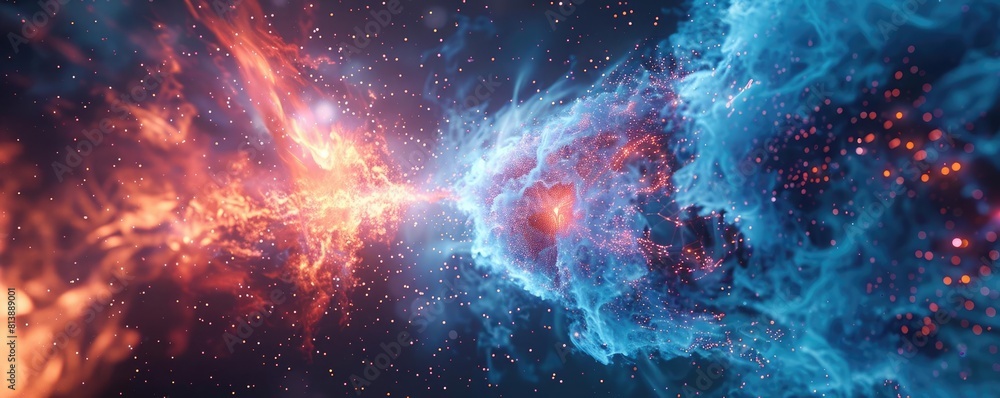 spaceship 3D Hologram Wireframe pixels, Blue and red Neon Light, Volumetric Epic Quantum ...