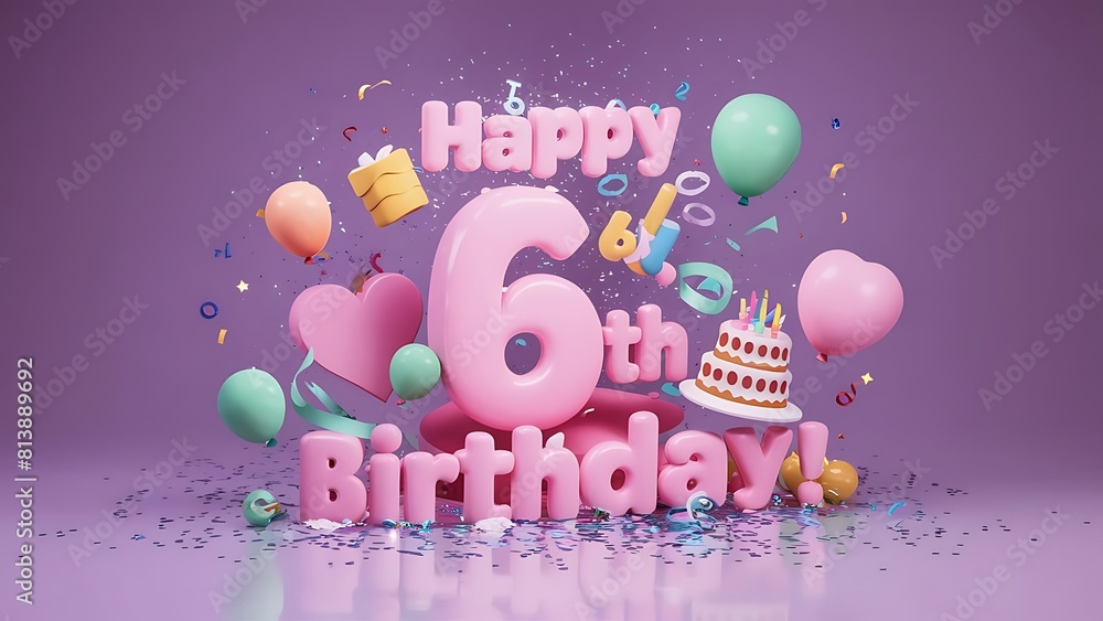 Minimalist 3D Pastel theme Happy 6th Birthday Background With ...