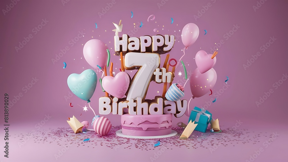 Minimalist 3D Pastel theme Happy 7th Birthday Background With ...