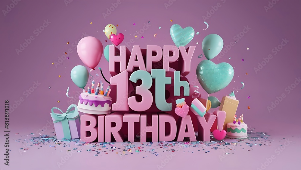 Minimalist 3D Pastel theme Happy 13th Birthday Background With ...