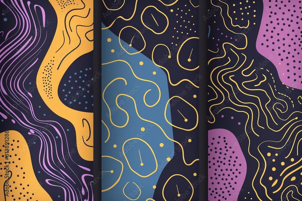 Seamless patterns, abstract organic lines color backgrounds set ...