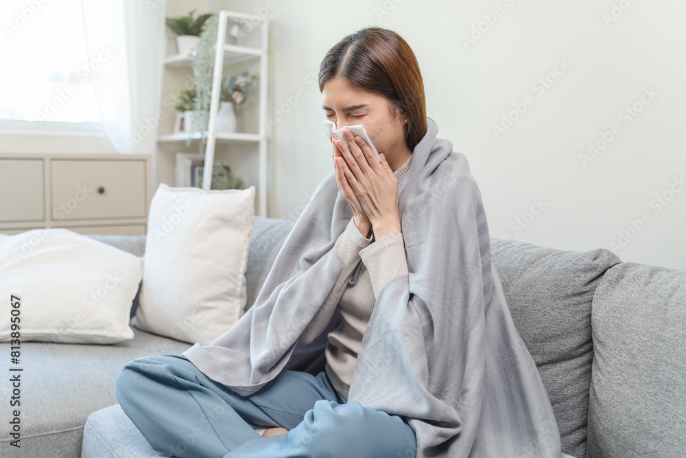 Female unhealthy Sickness, asian young woman, girl unwell and coughing ...