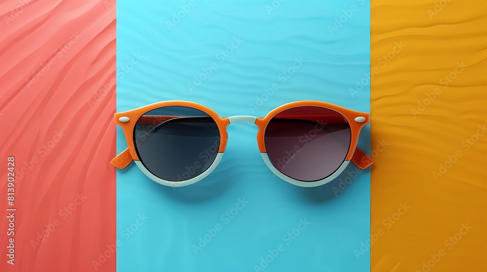 Sunglasses in flat design top view sunny days theme 3D render Triadic ...