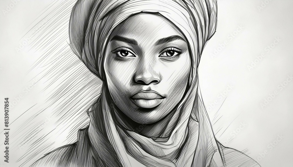 Charcoal pencil quick sketch of a woman with Middle Eastern features ...
