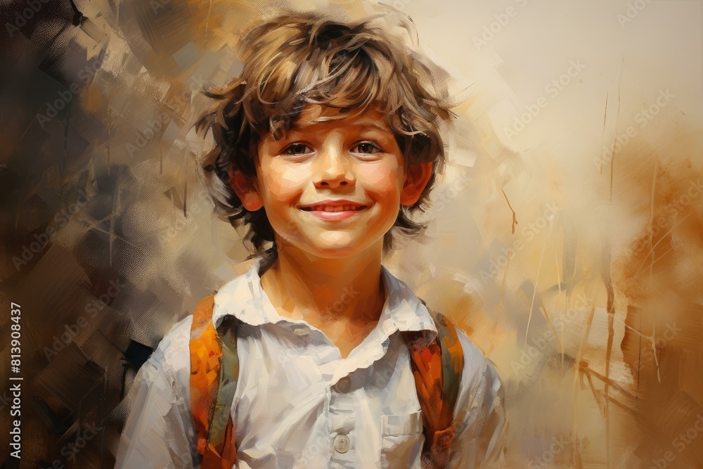 Imaginative Smiling boy paint portrait. Kid face art little boy happy ...