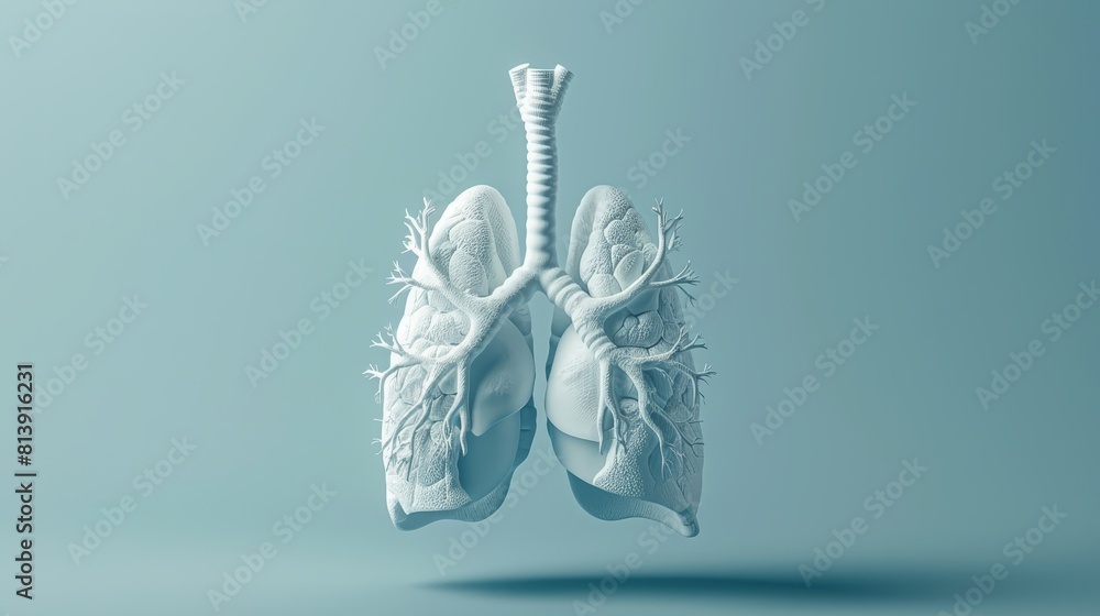 Detailed lung anatomy flat design front view medical training theme 3D ...