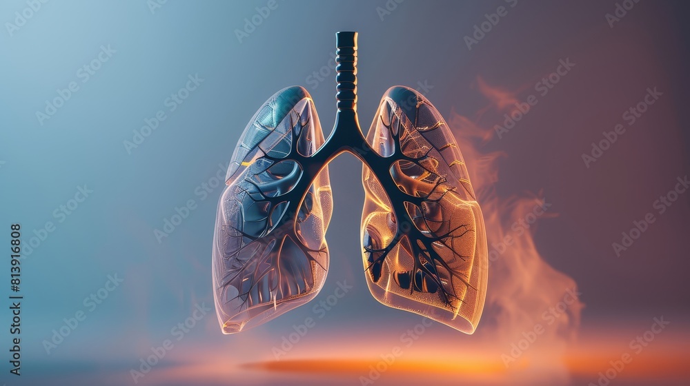 Wireframe lungs flat design front view respiratory study theme 3D ...