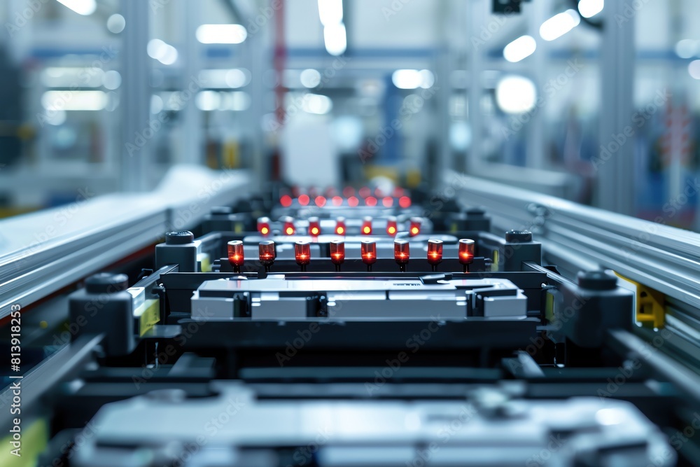 Battery assembly line front view showing the production of solid state ...