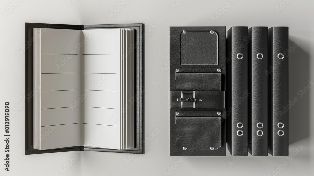 Top view mockup of a binder folder with files in plastic punched ...