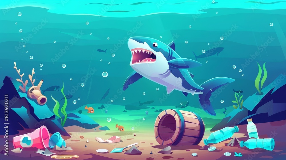 Ocean pollution by garbage, floating plastic bags, floating plastic ...
