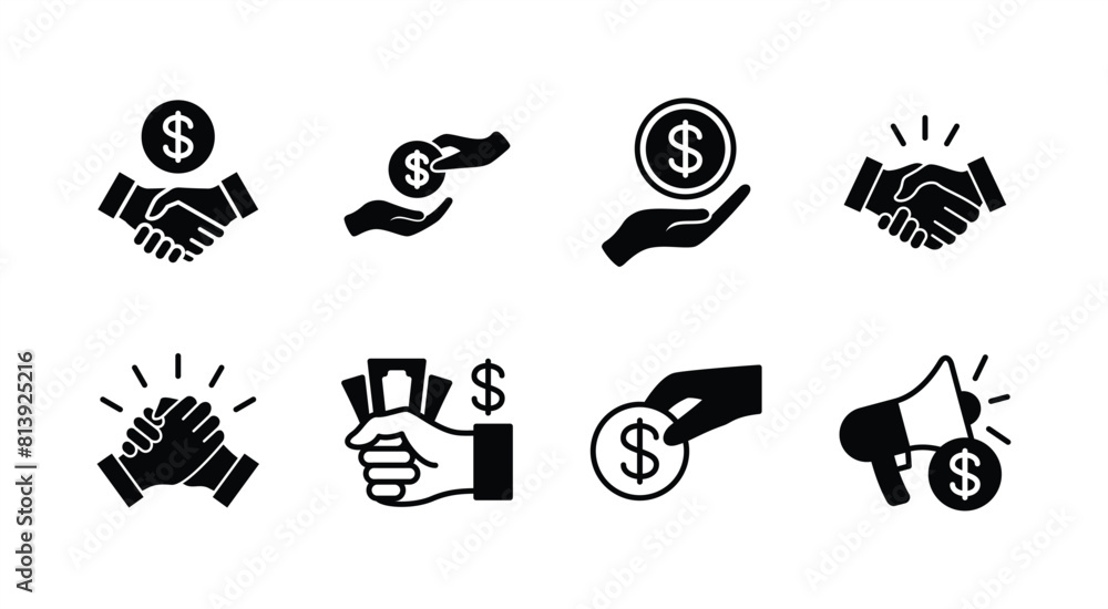 Business marketing icon set. Containing sponsor, agreement, donation ...