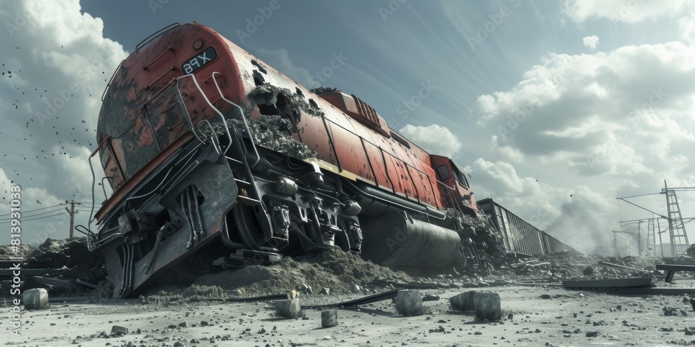 Accident on the railway tracks, the train went off the rails, tragedy ...