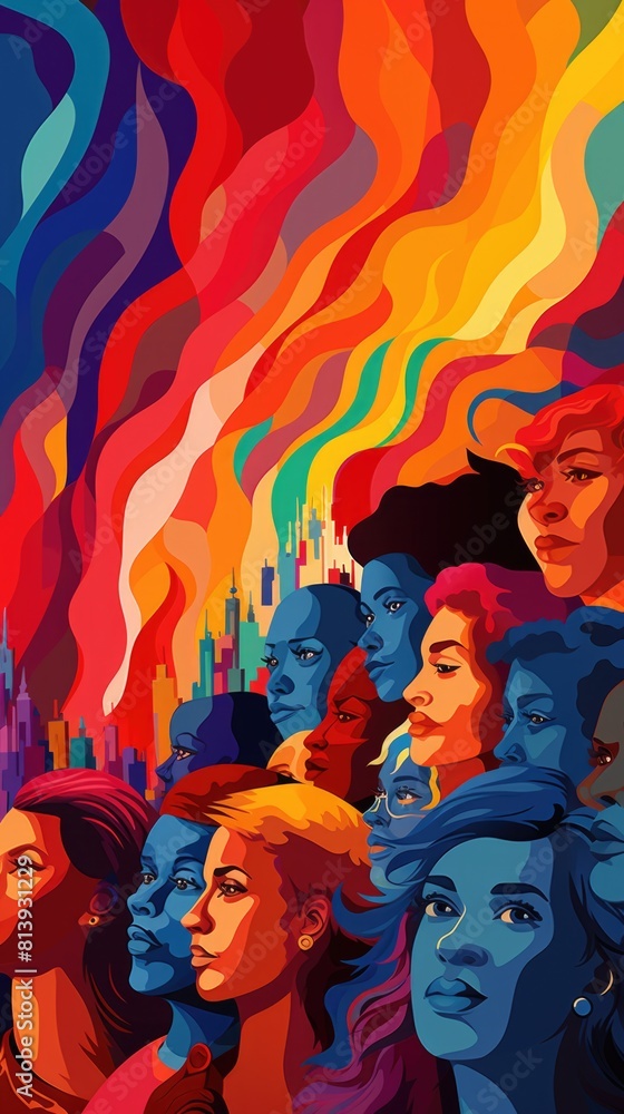 Vector illustration of a group of beautiful people of different colors ...