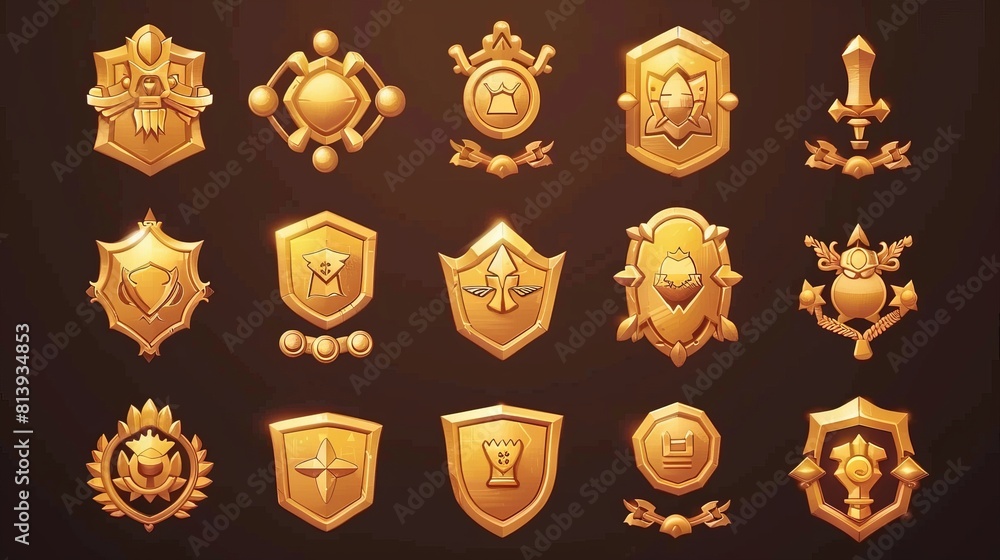 ภาพประกอบสต็อก Golden achievement buttons isolated on a white ...