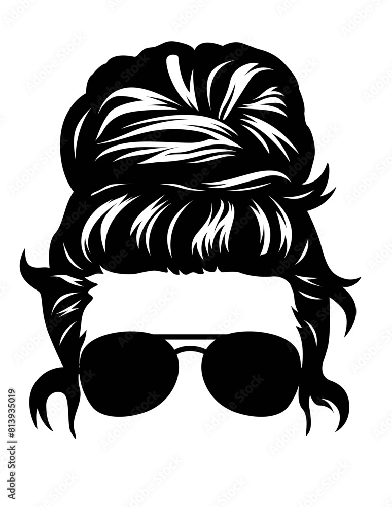 Messy Bun Hair Illustration, Messy hair Stencil, Bundle Clipart, Messy ...