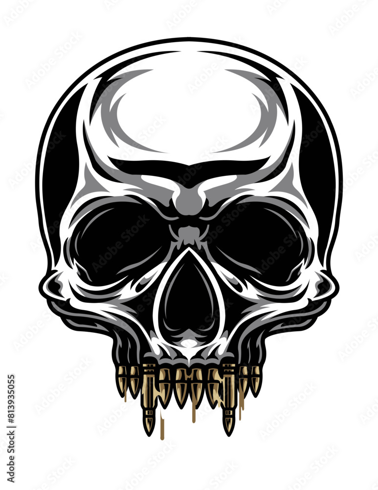 Bullet Skull Illustration, Bullet Skull Vector, Skull Instant Download ...