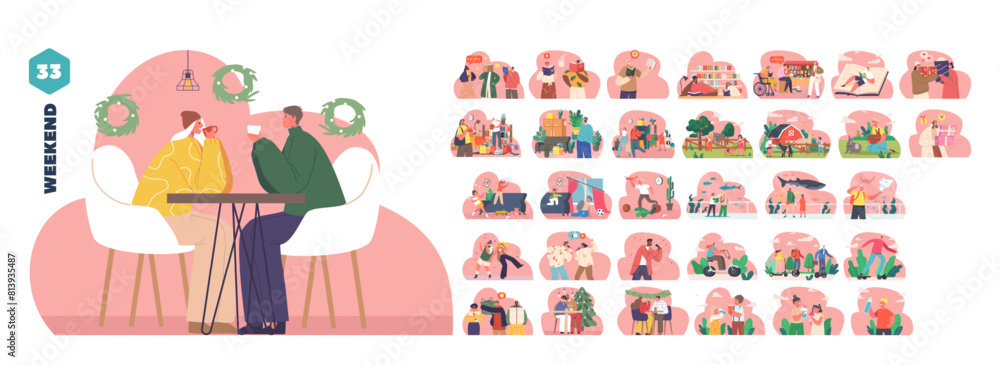 Weekend Activities And Social Interactions Isolated Vector Elements ...