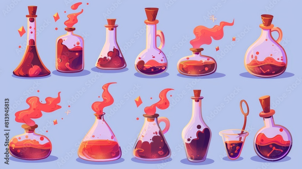 An animated cartoon of a potion, magic potion, or poison bottle with a ...