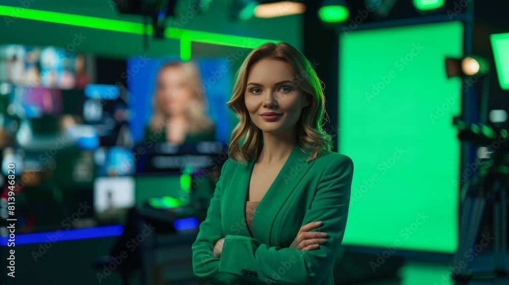 Split screen TV News Live Report: Anchor Talks, Reporting. Reportage ...