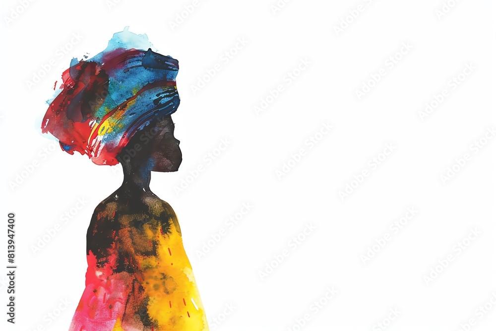 Zulu South Africa Woman, Minimalistic watercolor, on a white background ...