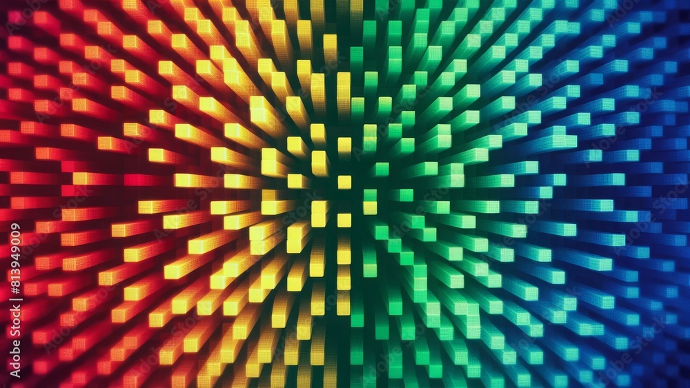 an illustration depicting a grid of pixels composed of vibrant red ...