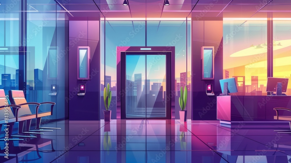 Interior of a cartoon company office with furniture. Modern ...