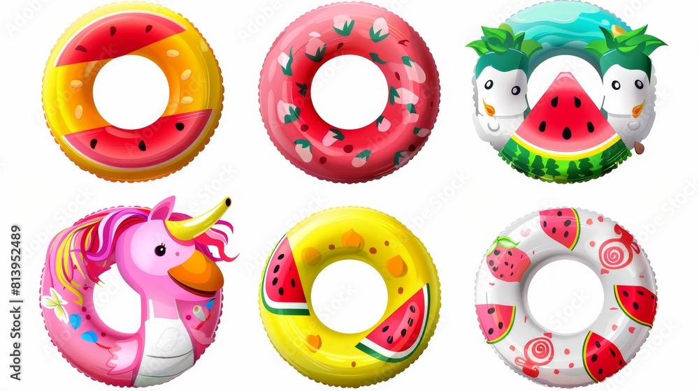 The cartoon illustration contains an inflatable rubber swim ring. An ...