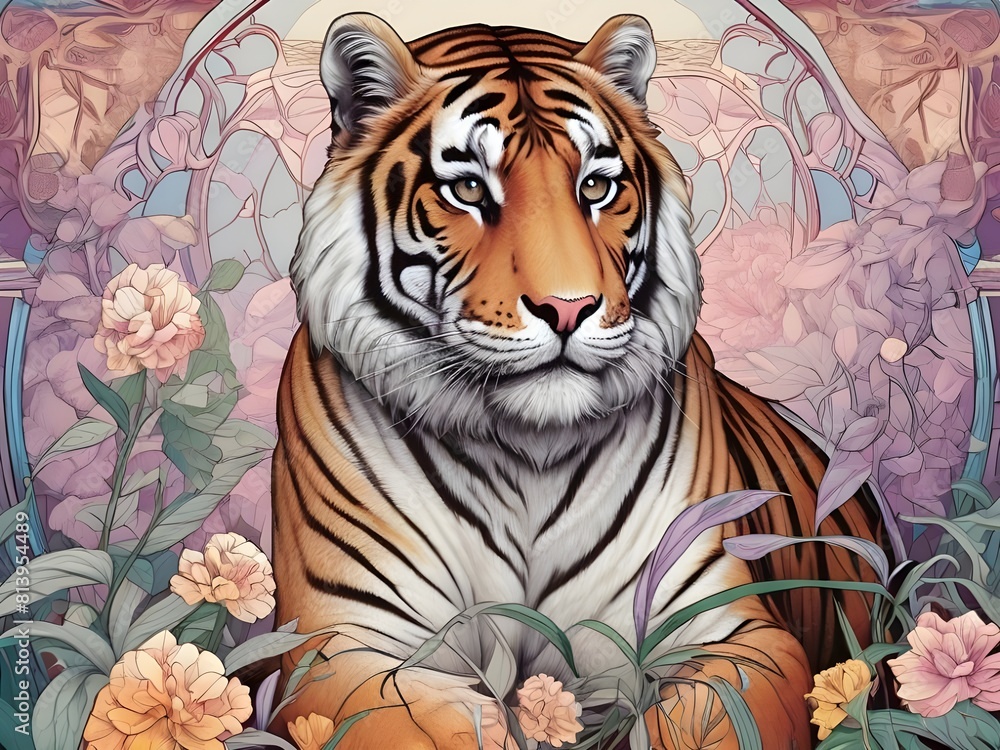 masterpiece, best quality, coloring book line art, detailed Tiger with ...