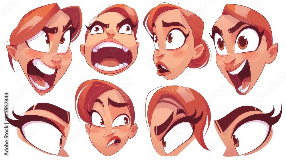 Animated mouth of a teen girl isolated on white background. Modern ...