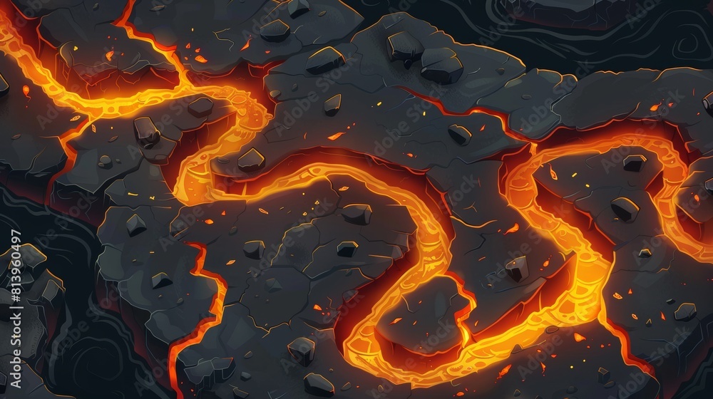The game map features a river of lava running through hot ground and ...