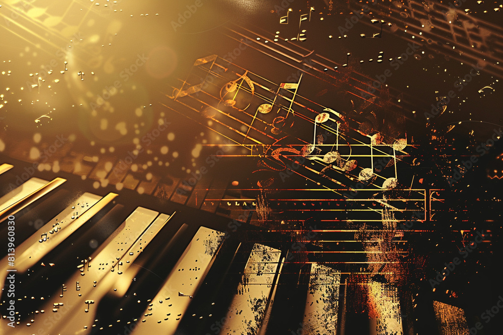 3D musical notes flying in the air with a golden color and unusual ...