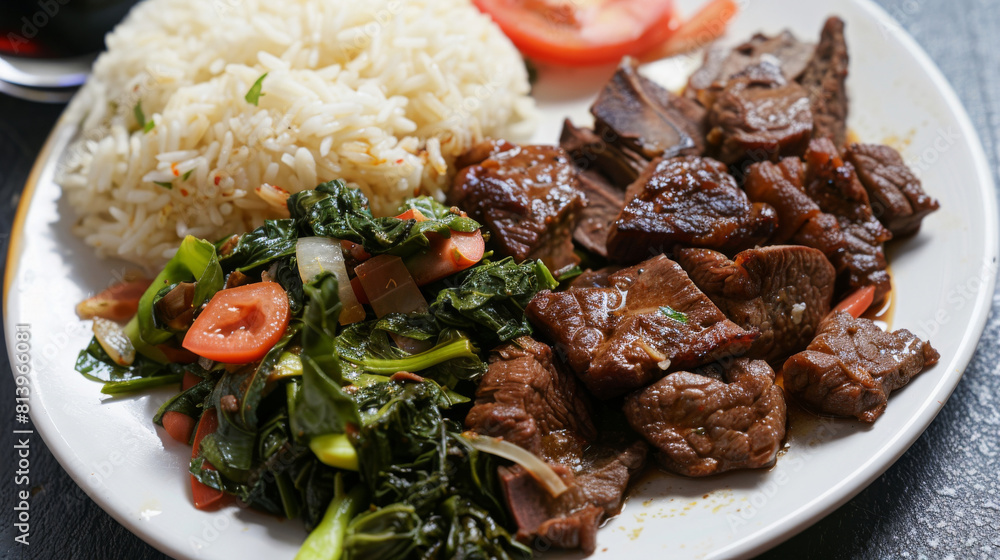 Delicious plate of traditional kenyan beef stew served with white rice ...