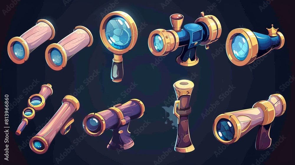 An animated cartoon set of magnifying glasses and binoculars for ...