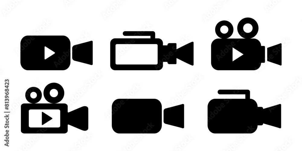 Collection video camera icons. Movie camera, film camera, play button ...
