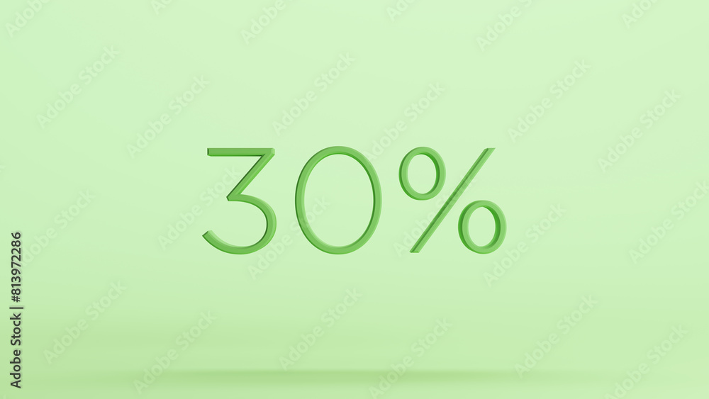 Green 30 percent % sign business discount symbol mint background 3d ...