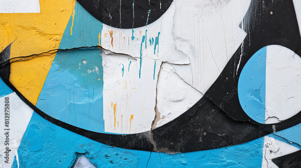 Fragmento de parede antiga de gesso com pintura de graffiti. Parte do ...