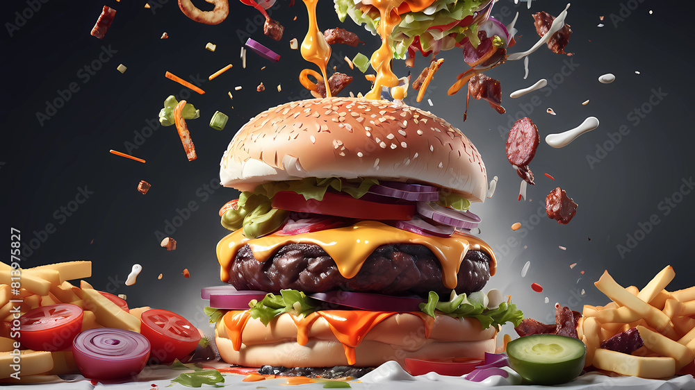 A mouth-watering burger, where each layer from the bun to the patty to ...