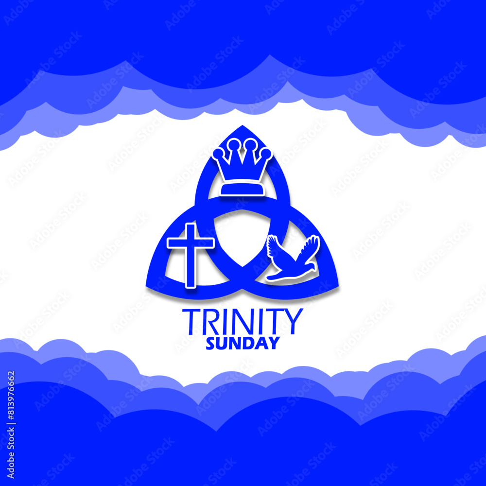 Trinity Sunday event banner. A symbol of a king's crown, a cross and a ...