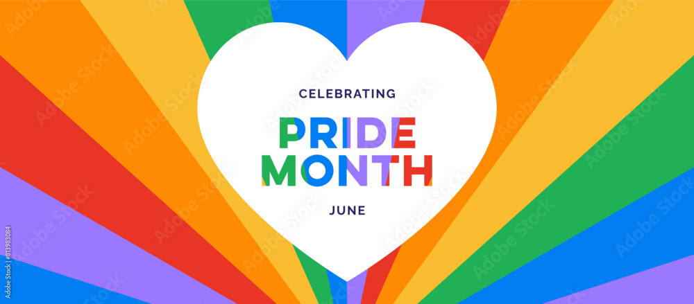 Pride Month Banner Vector Illustration. Rainbow Background with Gay ...