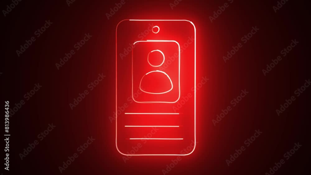 Animated iconic neon and white ID card with a profile silhouette and ...