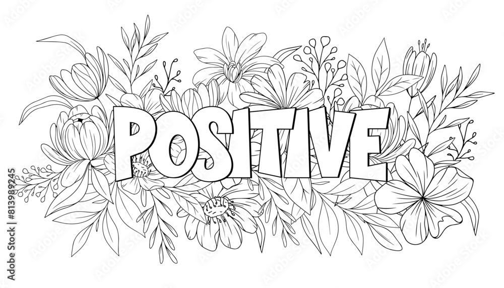 Anxiety and stress relief adult coloring book page with botanical ...