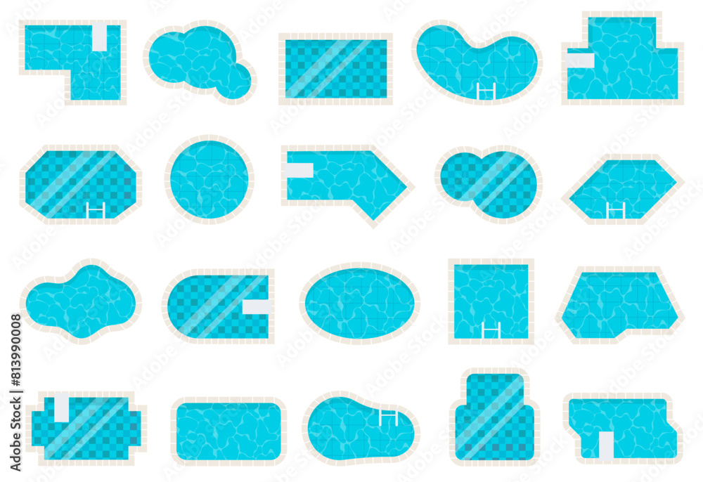 Pool top view. Water texture. Swimming pools different shapes, summer ...