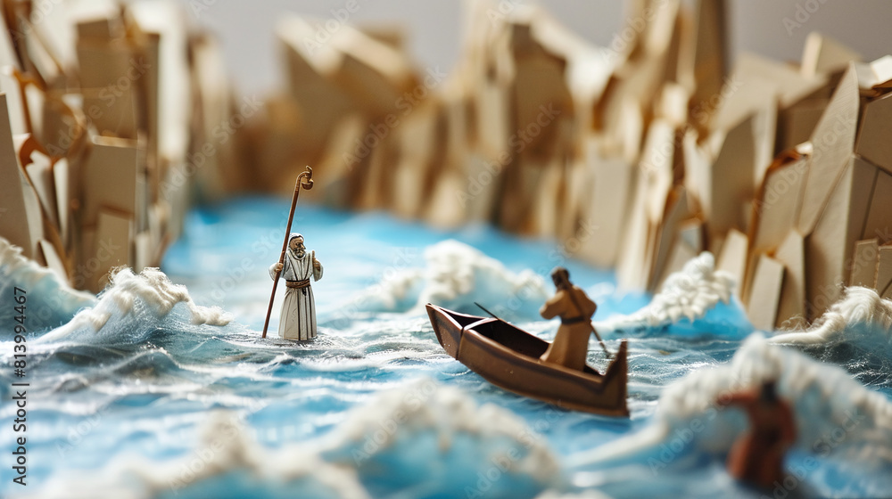 macro tilt-shift photography of tiny cardboard handmade figure of the ...
