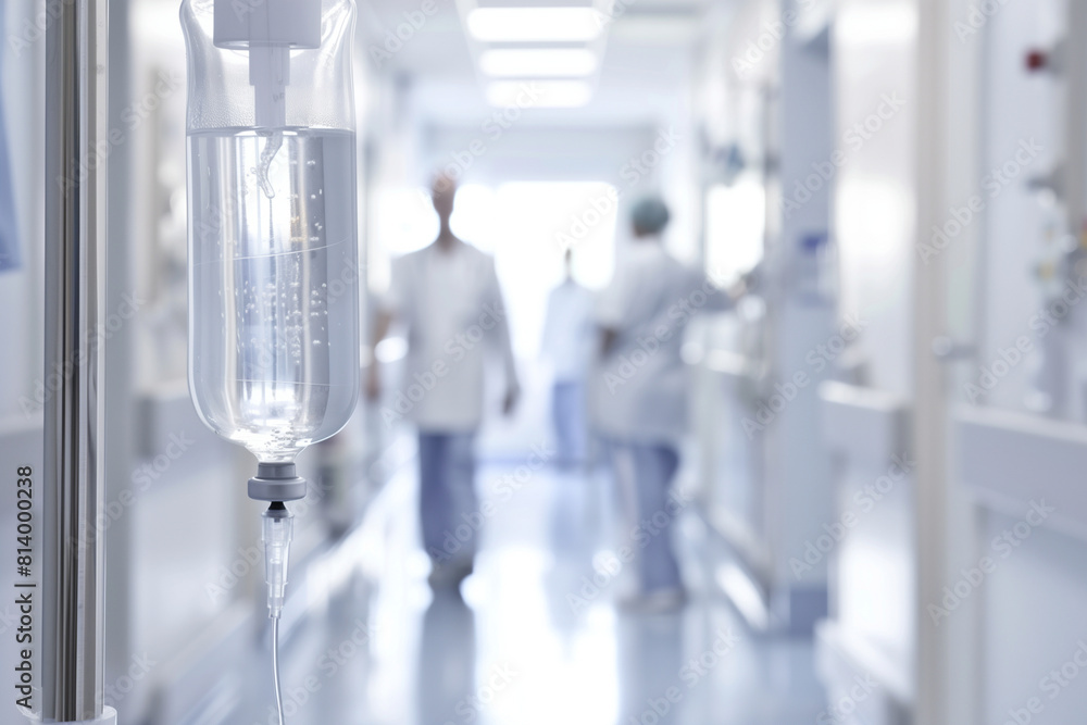 clean white clinical background, blurred hospital corridor with the ...