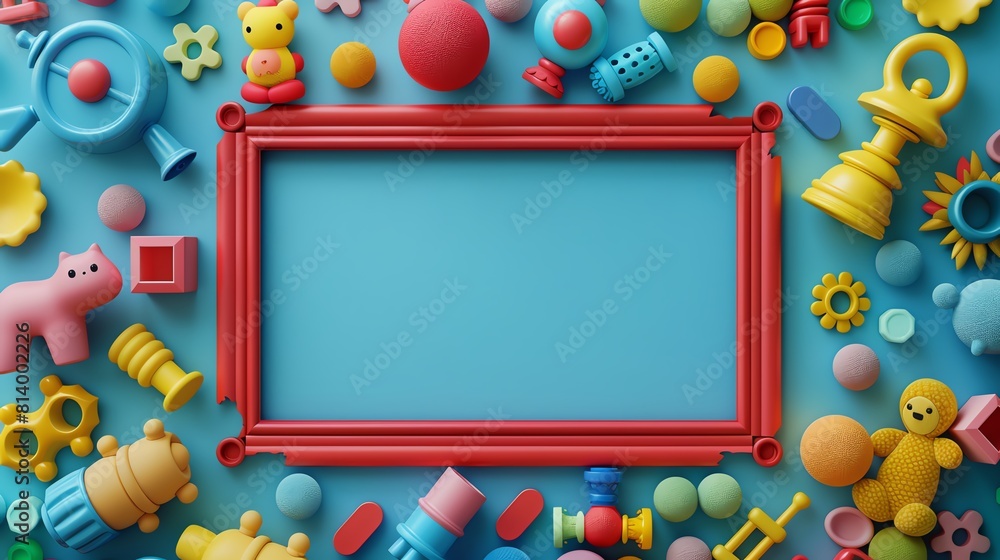 Colorful toy frame background filled with assorted childrens toys ...