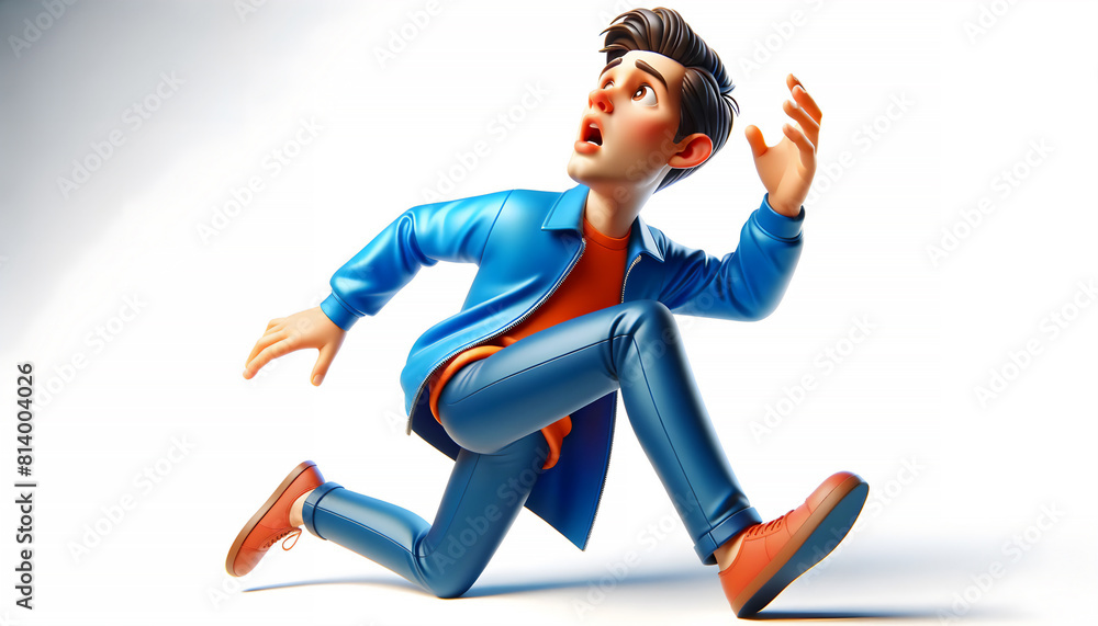 Surprised Man 3D Caricature: Dynamic Pose, Falling with Mouth Agape, 3D ...