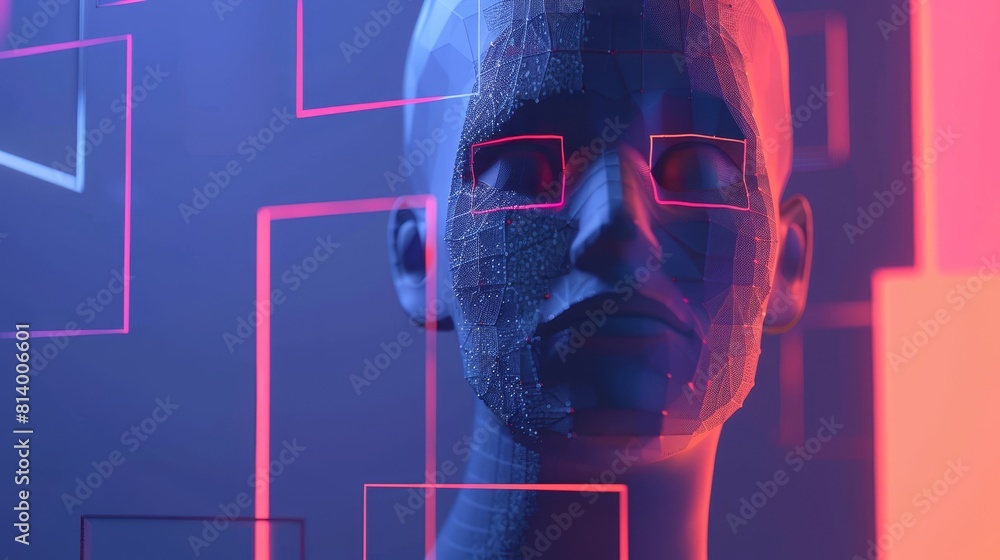 ภาพประกอบสต็อก Biometric scanning flat design front view identity ...