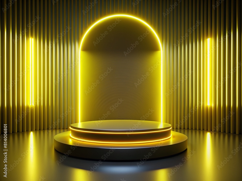 Background podium 3D light neon yellow platform stage product abstract ...