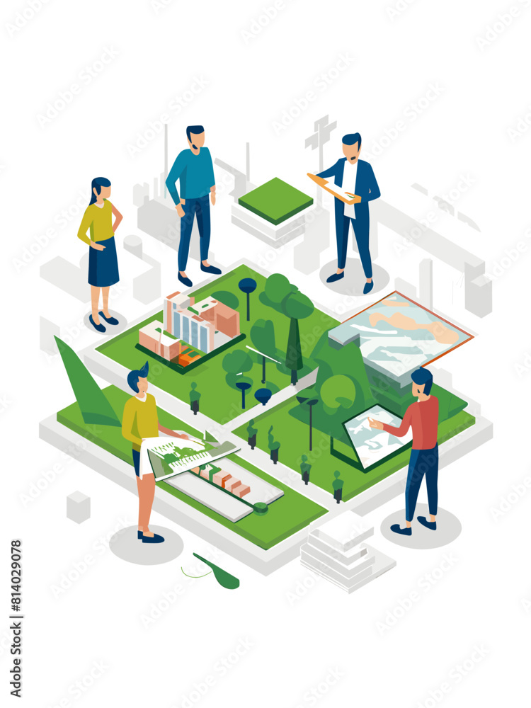 Graphic Representation of a Team of Urban Planners Designing a Green ...