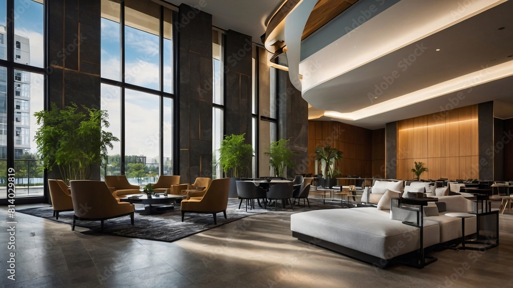 hotel lobby that seamlessly integrates technology with minimalist ...